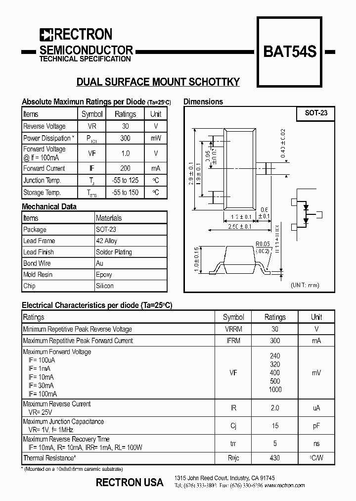 BAT54S_478770.PDF Datasheet Download --- IC-ON-LINE