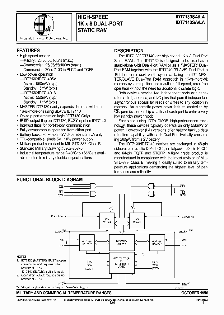 IDT7130SA20PF_486196.PDF Datasheet Download --- IC-ON-LINE