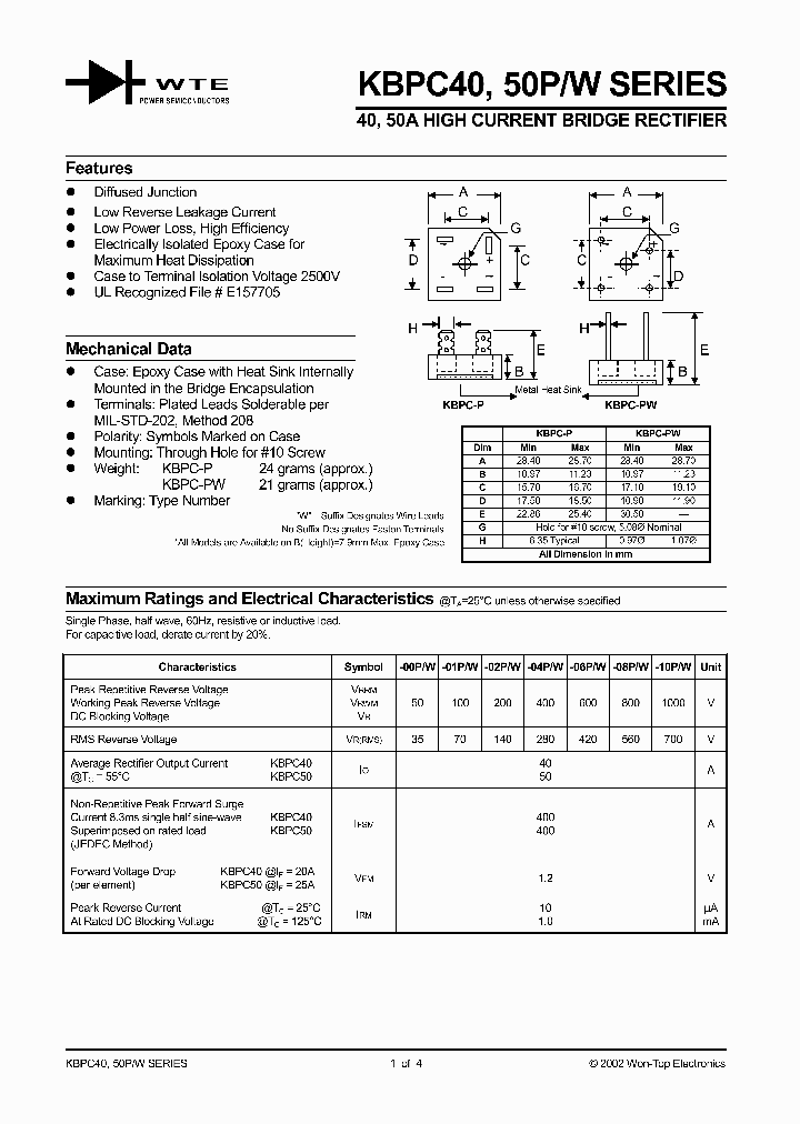 KBPC5000PW_480923.PDF Datasheet Download --- IC-ON-LINE