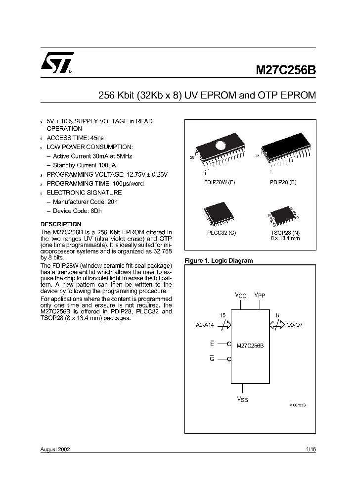 M27C256B-15XF1TR_479910.PDF Datasheet Download --- IC-ON-LINE