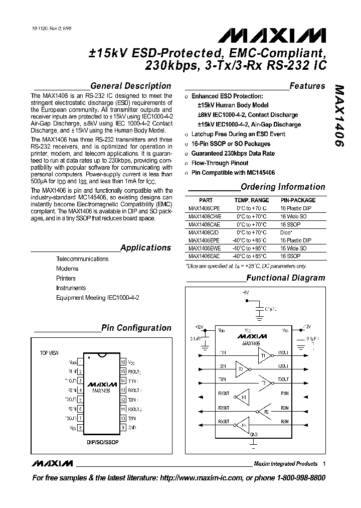MAX1406_363963.PDF Datasheet Download --- IC-ON-LINE