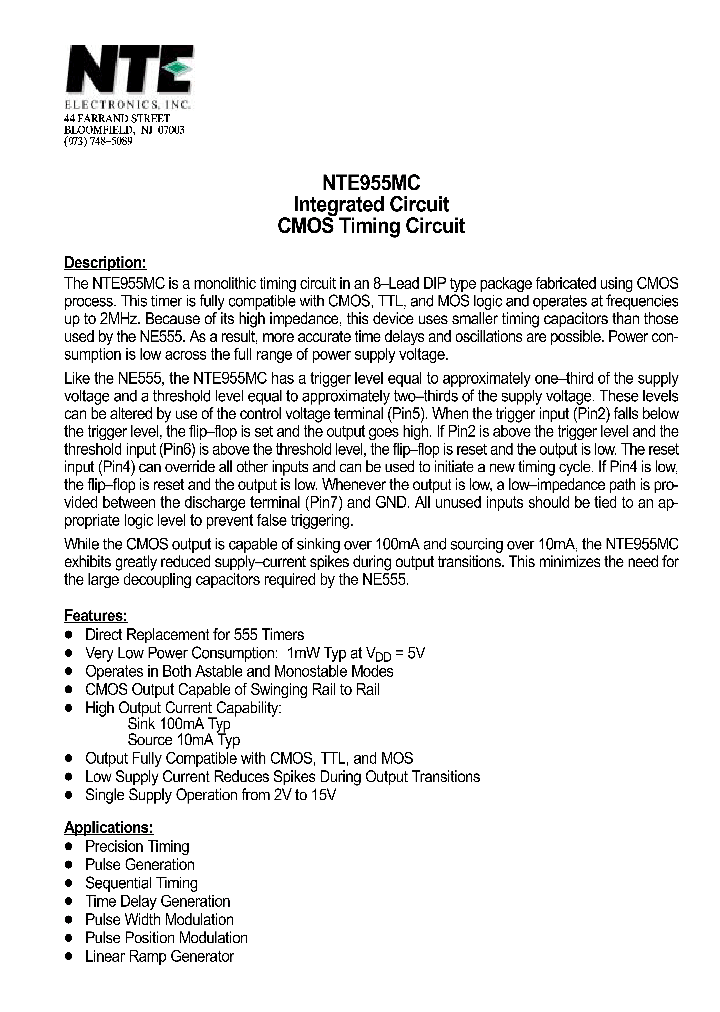 NTE955MC_470679.PDF Datasheet Download --- IC-ON-LINE