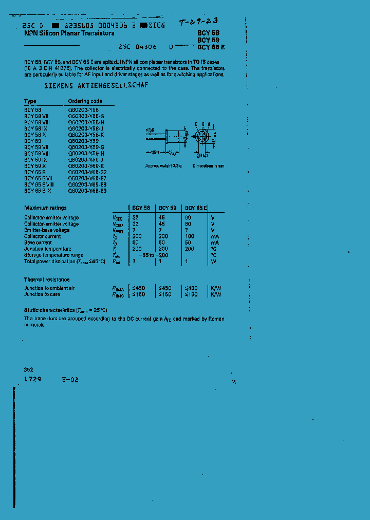 BCY59_462150.PDF Datasheet Download --- IC-ON-LINE
