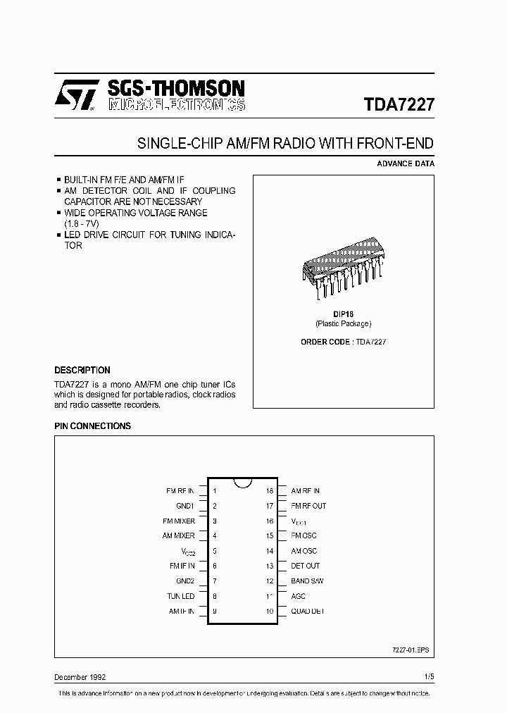 TDA7227_469497.PDF Datasheet Download --- IC-ON-LINE