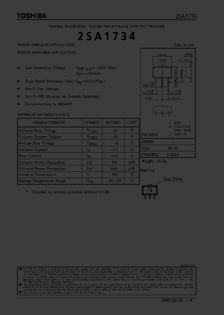 2SA1734_498619.PDF Datasheet Download --- IC-ON-LINE