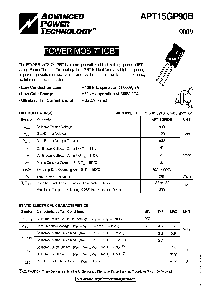 APT15GP90B_496506.PDF Datasheet Download --- IC-ON-LINE
