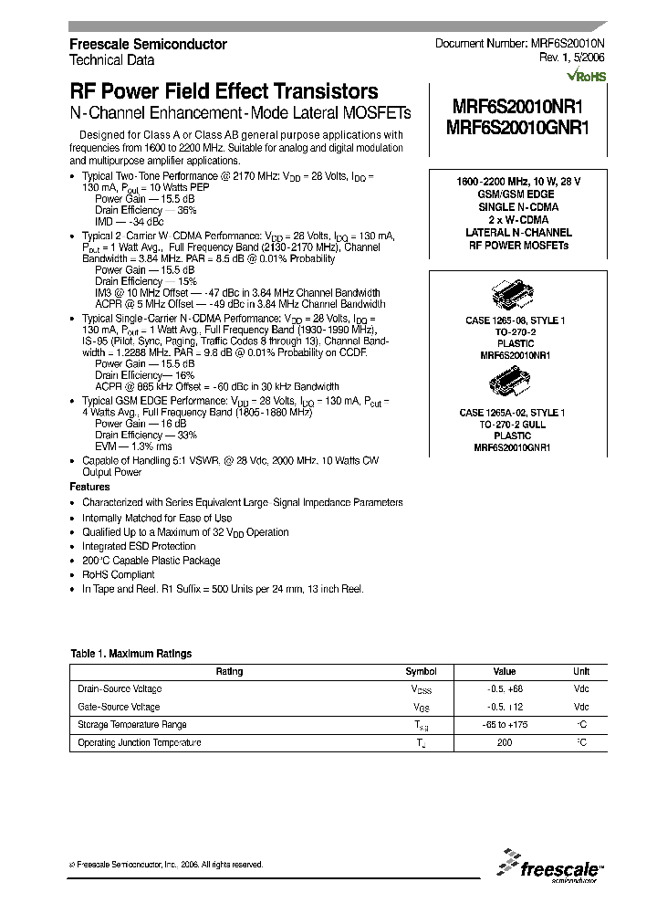 MRF6S20010N_549055.PDF Datasheet Download --- IC-ON-LINE