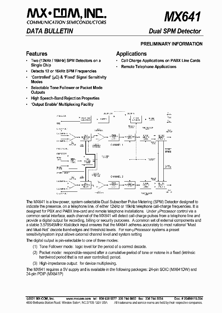 MX641_489936.PDF Datasheet Download --- IC-ON-LINE