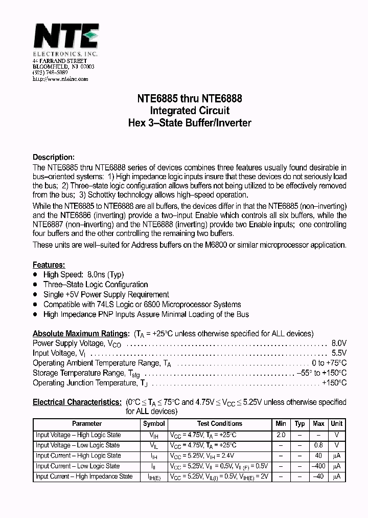 NTE6888_546028.PDF Datasheet Download --- IC-ON-LINE