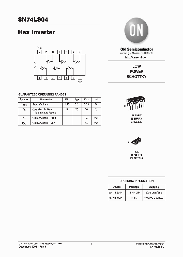SN74LS04_491852.PDF Datasheet Download --- IC-ON-LINE