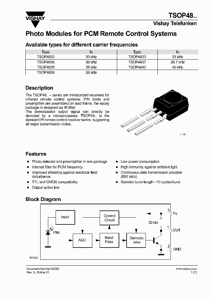 TSOP4836_541682.PDF Datasheet Download --- IC-ON-LINE