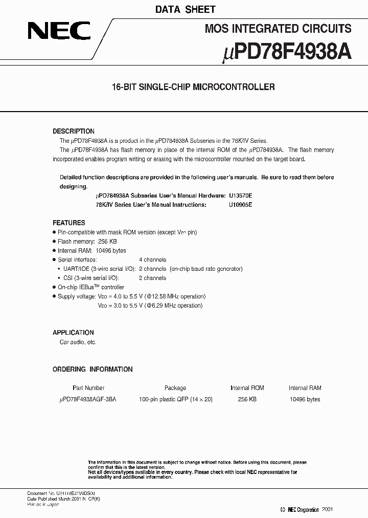 UPD78F4938A_531974.PDF Datasheet Download --- IC-ON-LINE