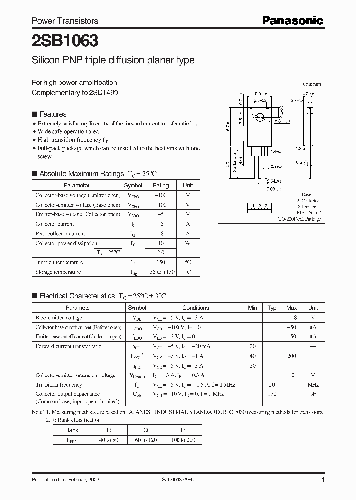 2SB1063_609330.PDF Datasheet Download --- IC-ON-LINE