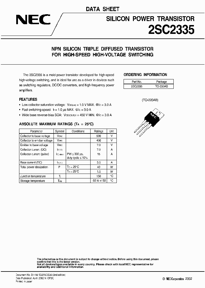 2SC2335_601616.PDF Datasheet Download --- IC-ON-LINE