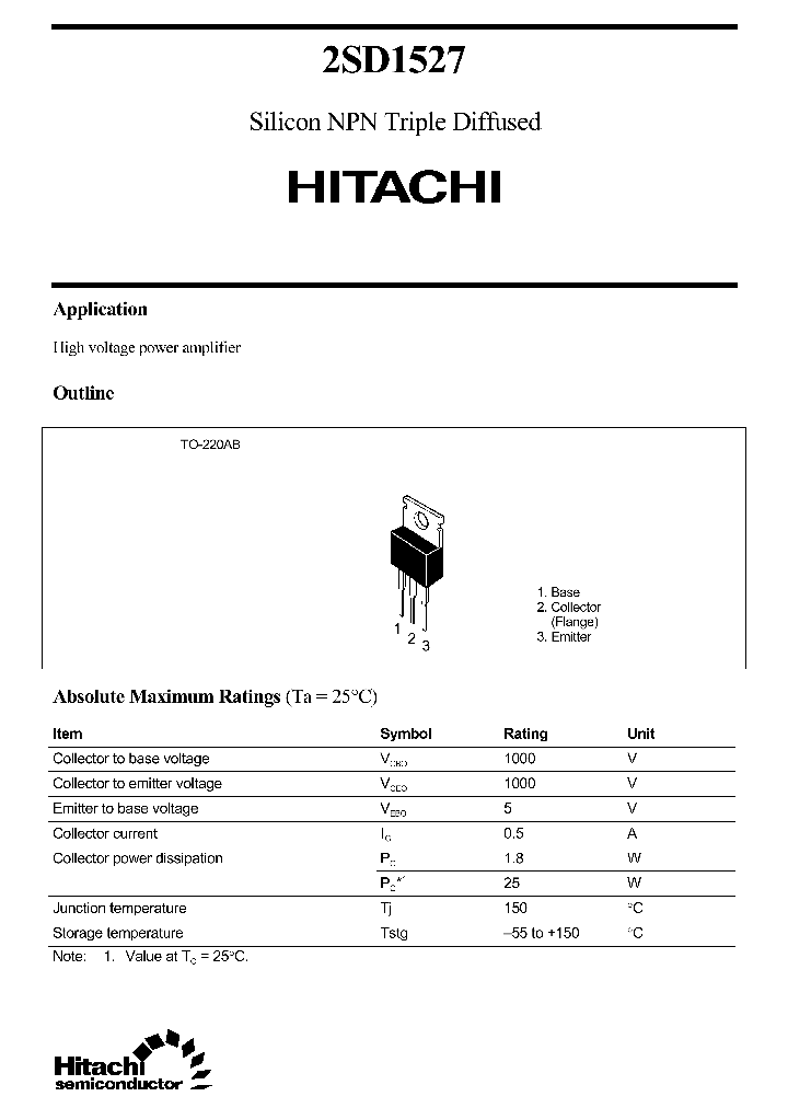 2SD1527_608723.PDF Datasheet Download --- IC-ON-LINE