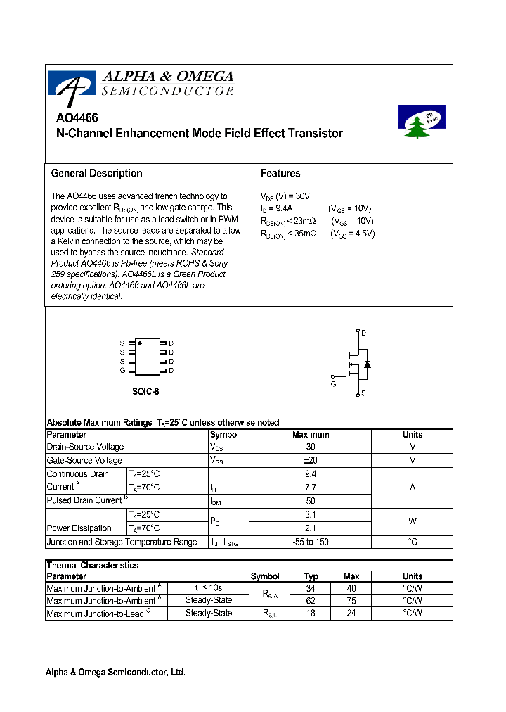 AO4466_650475.PDF Datasheet Download --- IC-ON-LINE