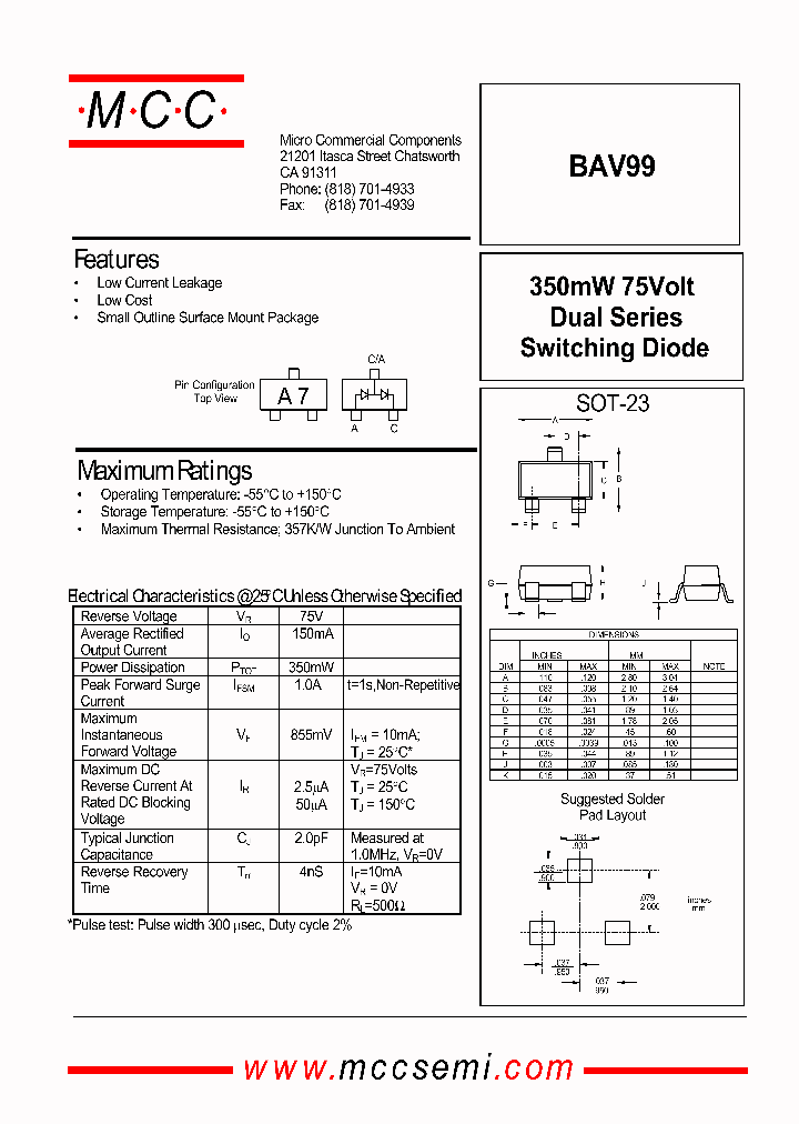 BAV99_572878.PDF Datasheet Download --- IC-ON-LINE