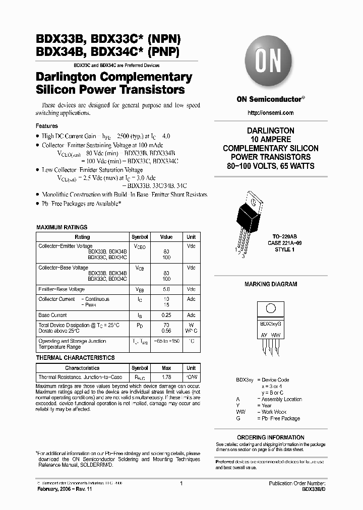 BDX33BG_778528.PDF Datasheet Download --- IC-ON-LINE