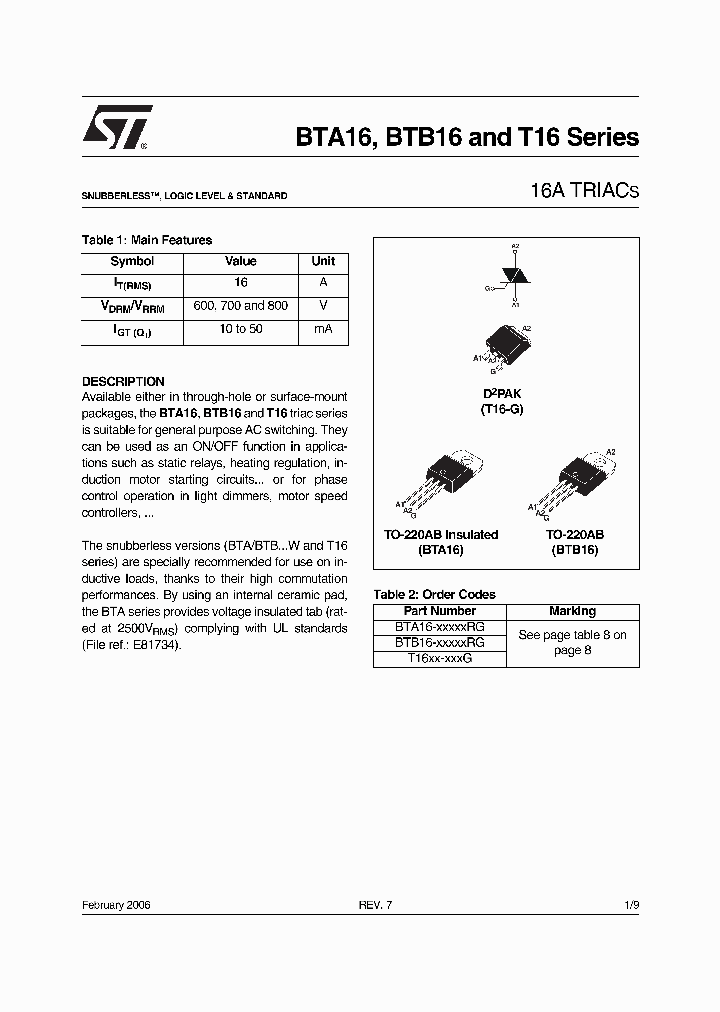 BTA16-XXXXXRG_732586.PDF Datasheet Download --- IC-ON-LINE