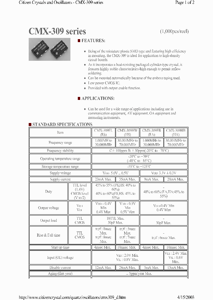 CMX-309_655843.PDF Datasheet Download --- IC-ON-LINE