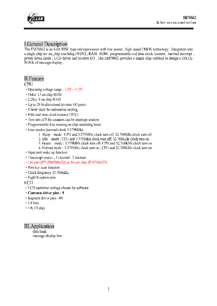 EM78862_602757.PDF Datasheet Download --- IC-ON-LINE