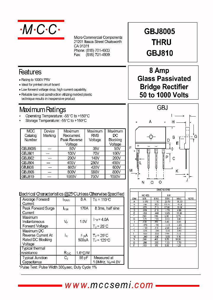GBJ810_734230.PDF Datasheet Download --- IC-ON-LINE