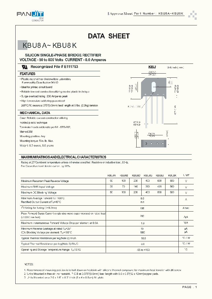 KBU8D_703737.PDF Datasheet Download --- IC-ON-LINE