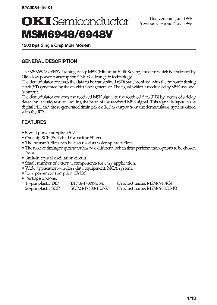 MSM6948_144199.PDF Datasheet Download --- IC-ON-LINE