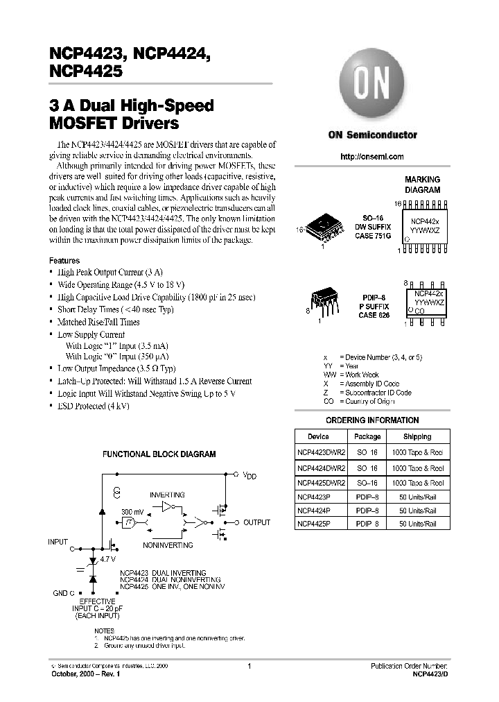 NCP4423DWR2_601657.PDF Datasheet Download --- IC-ON-LINE