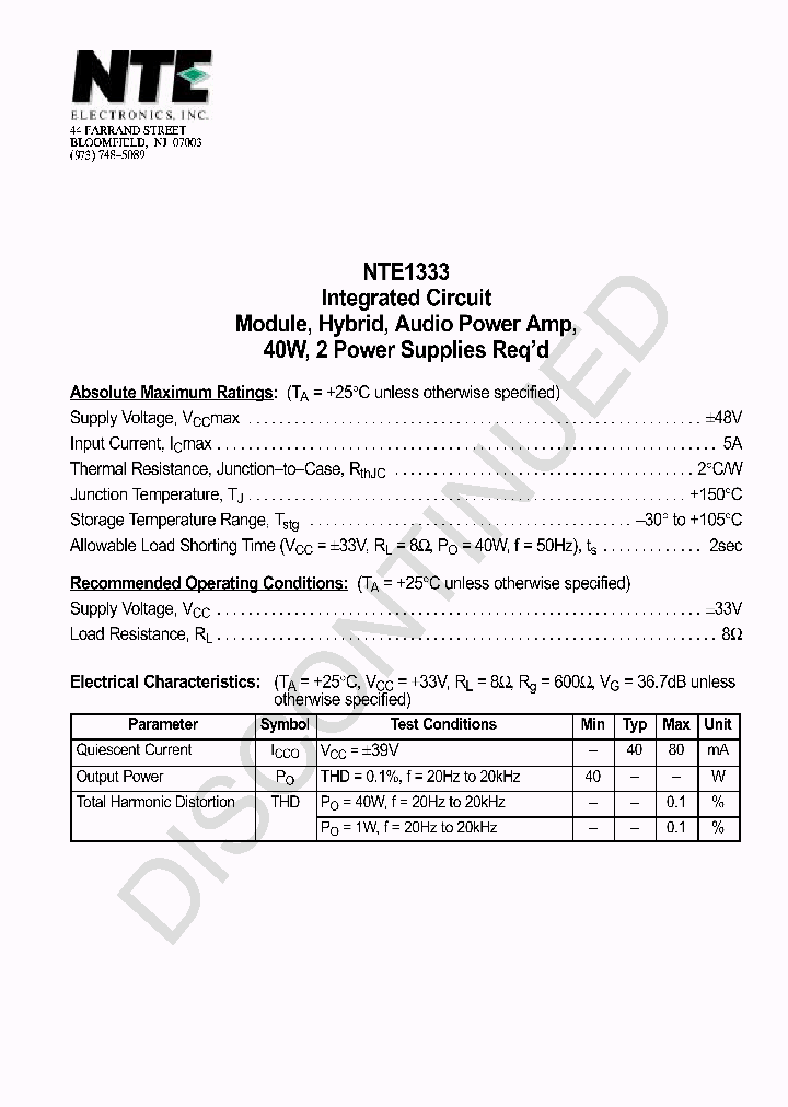 NTE1333_700053.PDF Datasheet Download --- IC-ON-LINE