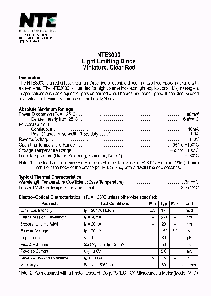 NTE3000_710419.PDF Datasheet Download --- IC-ON-LINE