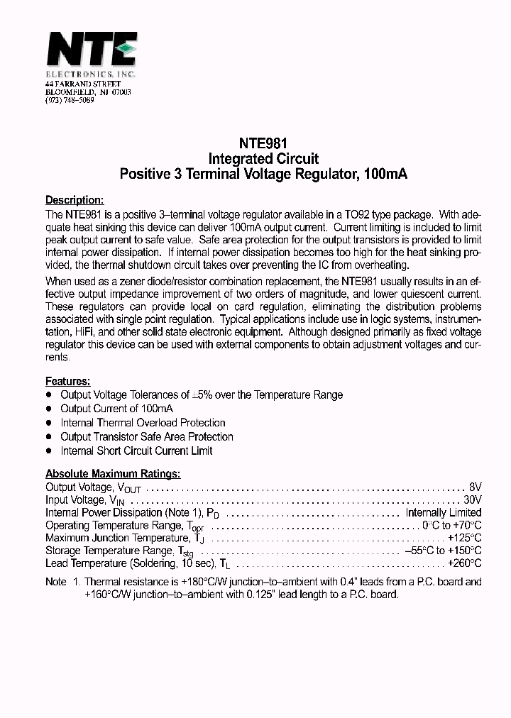 NTE981_646897.PDF Datasheet Download --- IC-ON-LINE