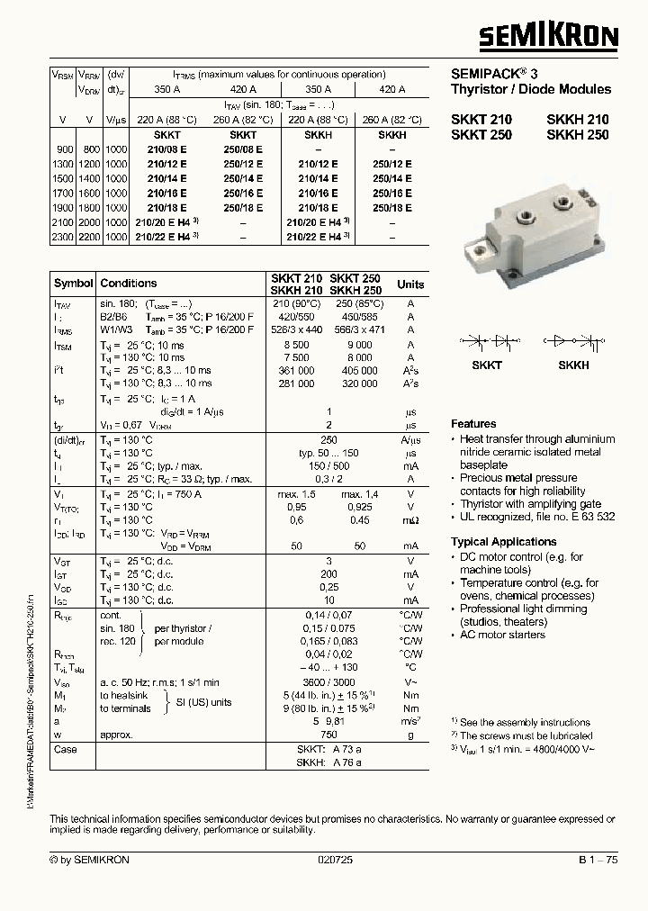 SKKT250_613128.PDF Datasheet Download --- IC-ON-LINE