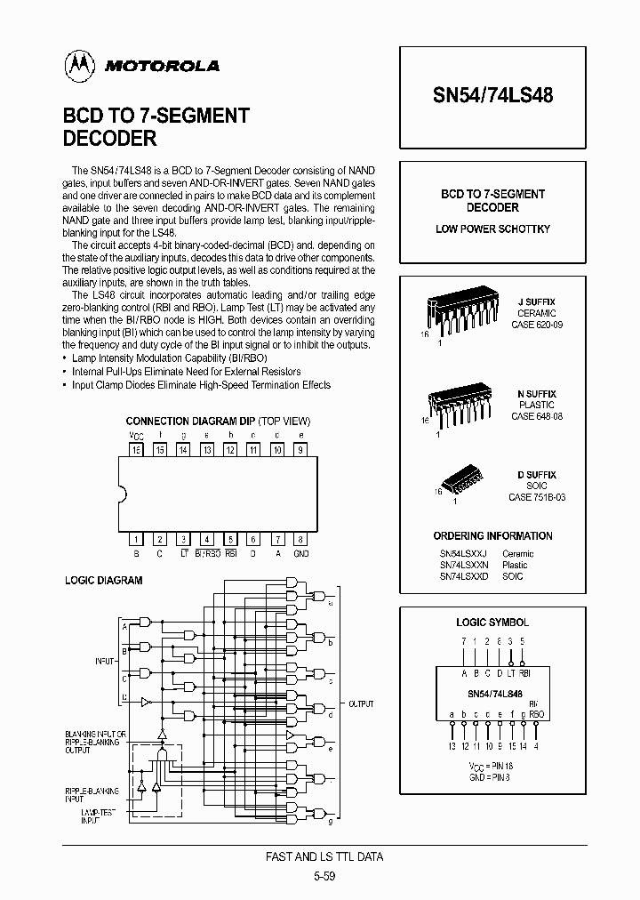 SN74LS48N_300963.PDF Datasheet Download --- IC-ON-LINE
