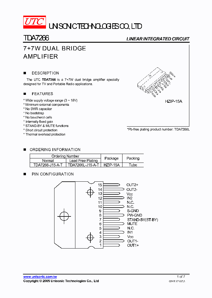 TDA7266_588204.PDF Datasheet Download --- IC-ON-LINE