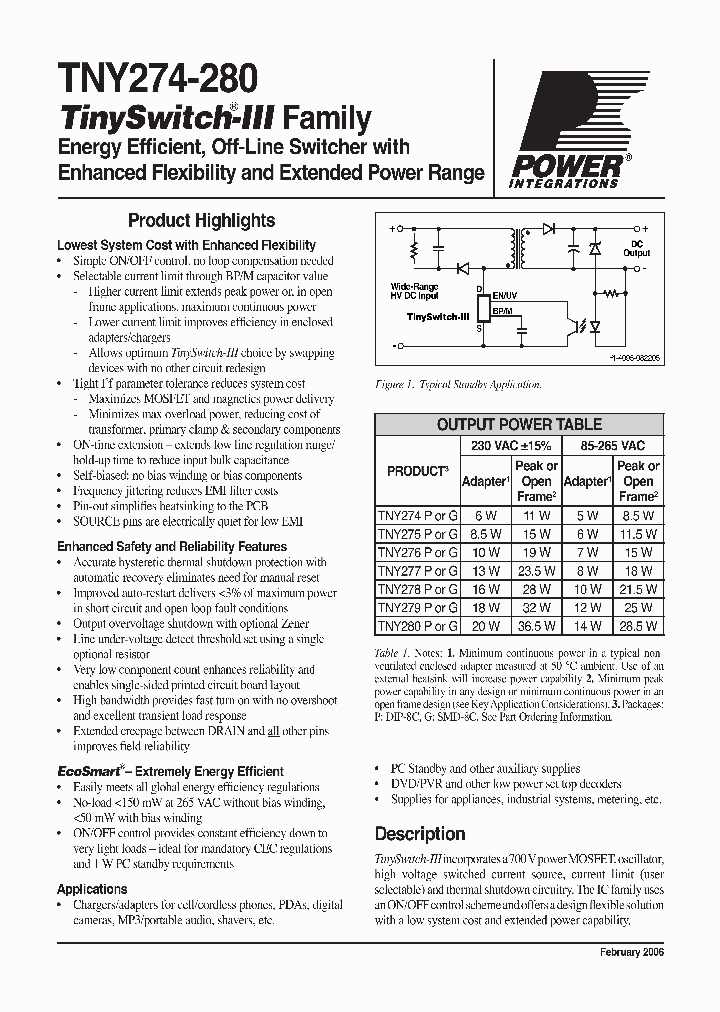 TNY274PN_395537.PDF Datasheet Download --- IC-ON-LINE
