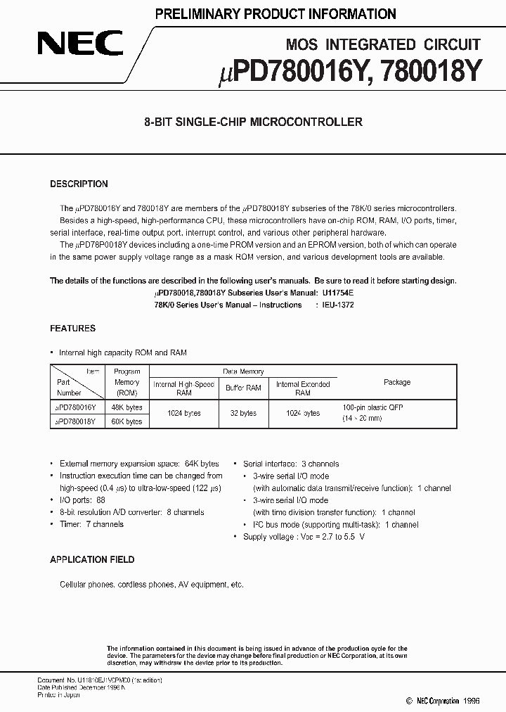 UPD780018YGF-XXX-3BA_782543.PDF Datasheet Download --- IC-ON-LINE