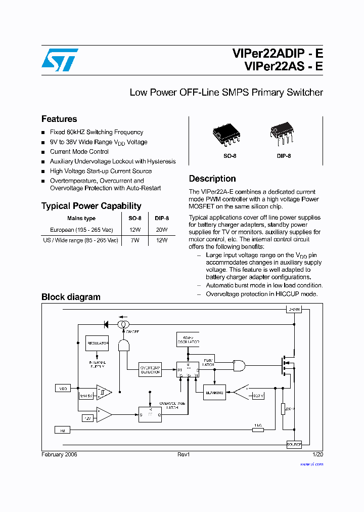 VIPER22ADIP-E_730978.PDF Datasheet Download --- IC-ON-LINE