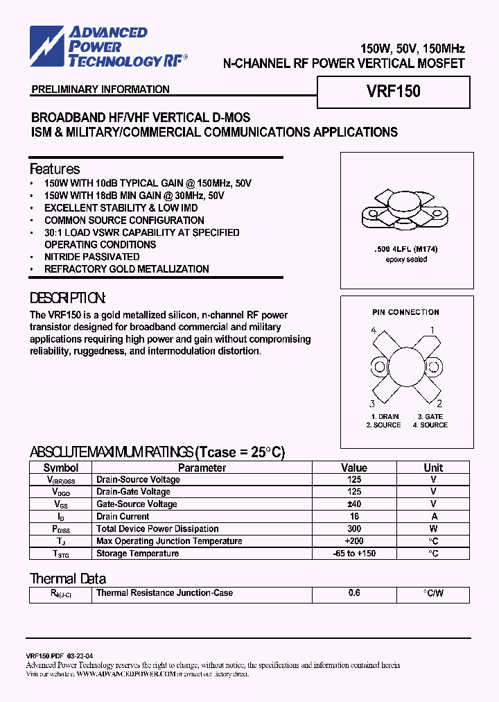 VRF150_647681.PDF Datasheet Download --- IC-ON-LINE