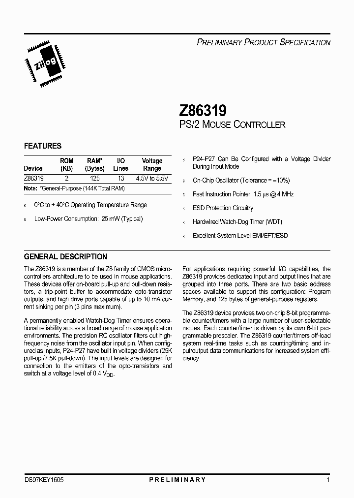 Z86319_607331.PDF Datasheet Download --- IC-ON-LINE