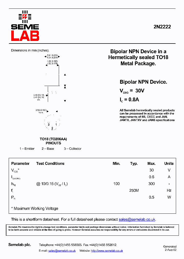 2N2222_1011873.PDF Datasheet Download --- IC-ON-LINE