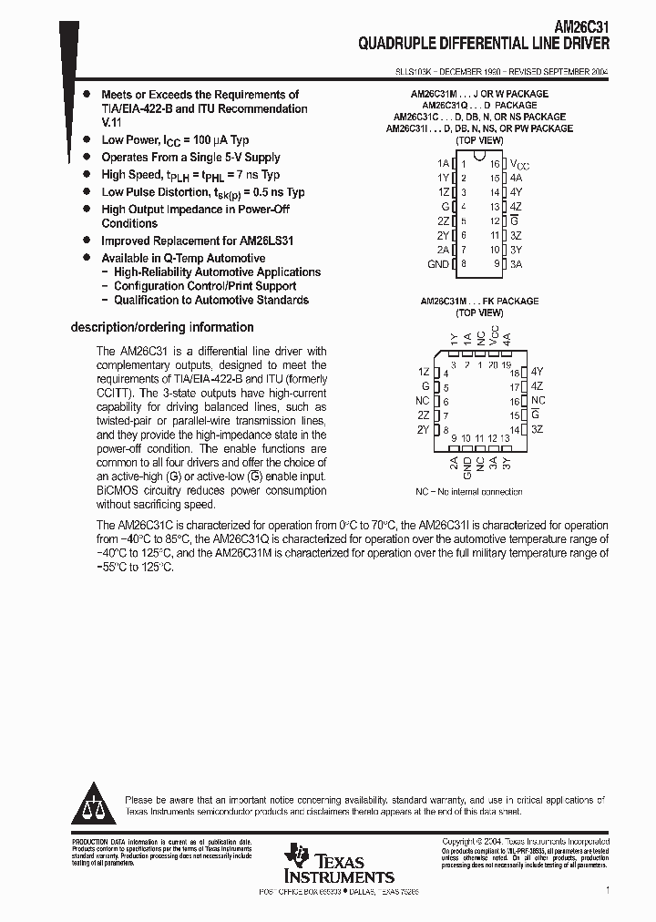 AM26C31MFKB_835593.PDF Datasheet Download --- IC-ON-LINE