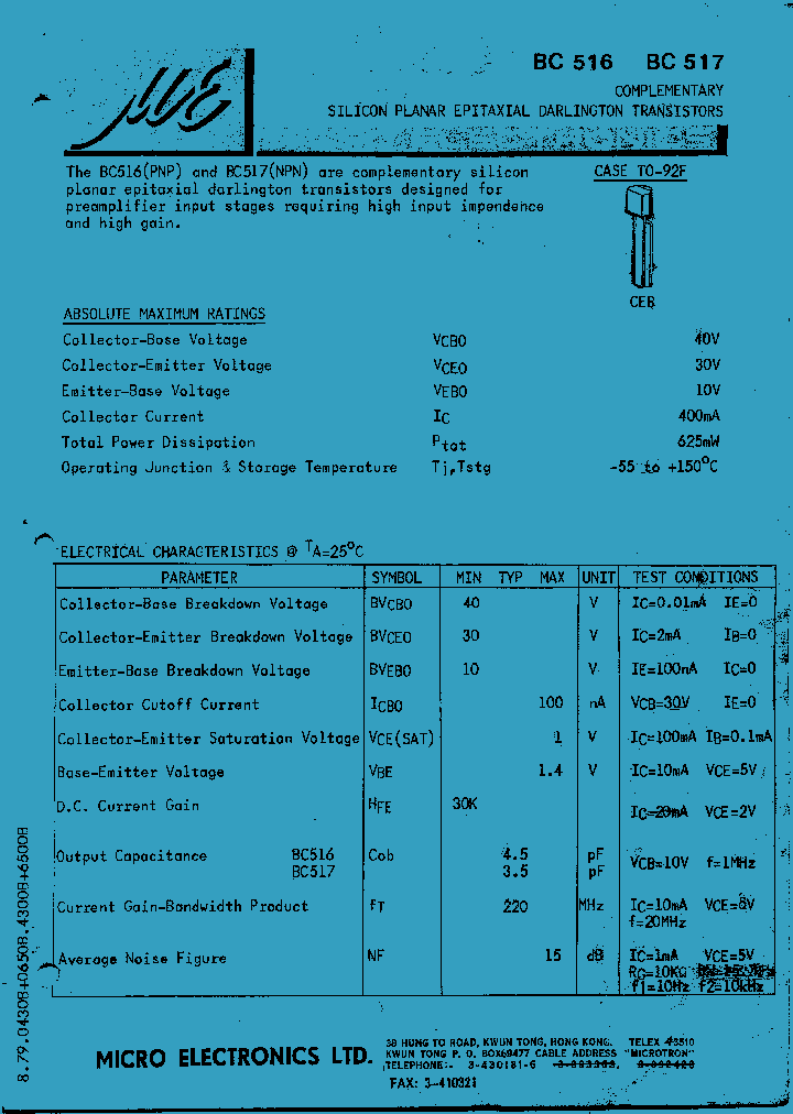 BC517_1015221.PDF Datasheet Download --- IC-ON-LINE