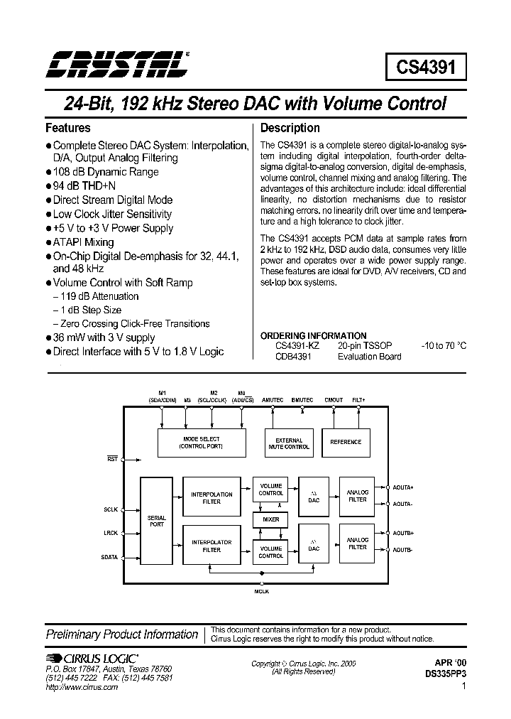 CS4391_870292.PDF Datasheet Download --- IC-ON-LINE