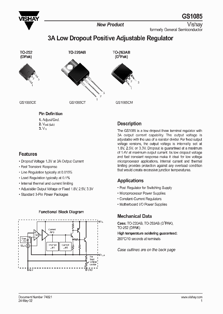 GS1085_1010957.PDF Datasheet Download --- IC-ON-LINE