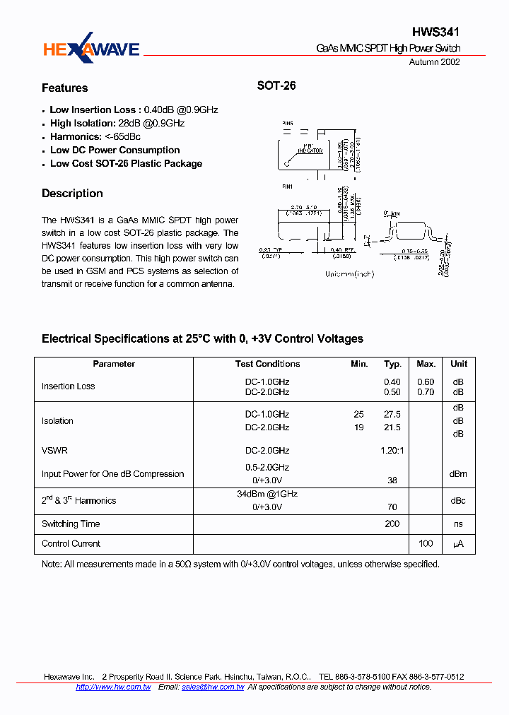 HWS341_941406.PDF Datasheet Download --- IC-ON-LINE