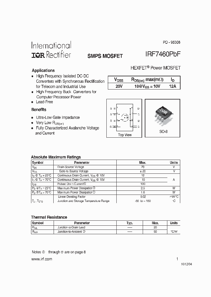 IRF7460PBF_709464.PDF Datasheet Download --- IC-ON-LINE