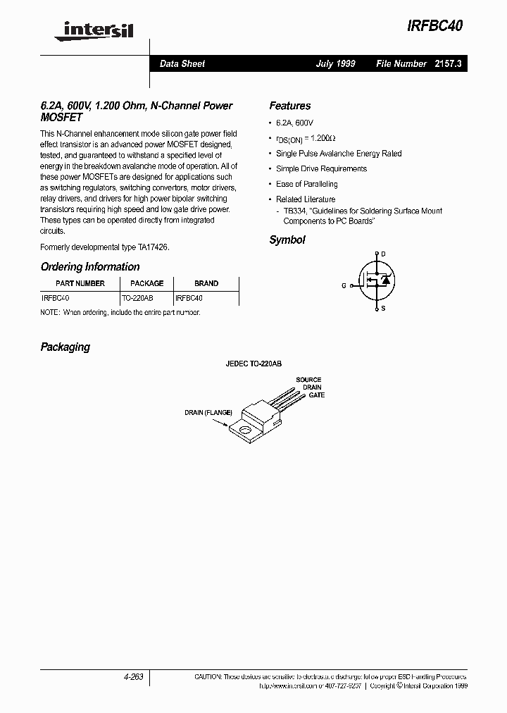 IRFBC40_772586.PDF Datasheet Download --- IC-ON-LINE