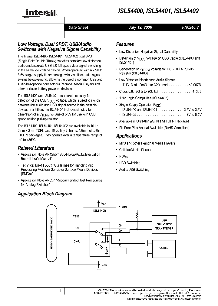 ISL54400EVAL1Z_719389.PDF Datasheet Download --- IC-ON-LINE