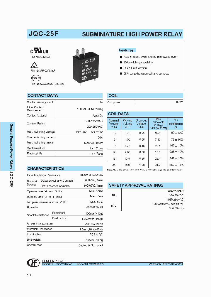 JQC-25F_605511.PDF Datasheet Download --- IC-ON-LINE